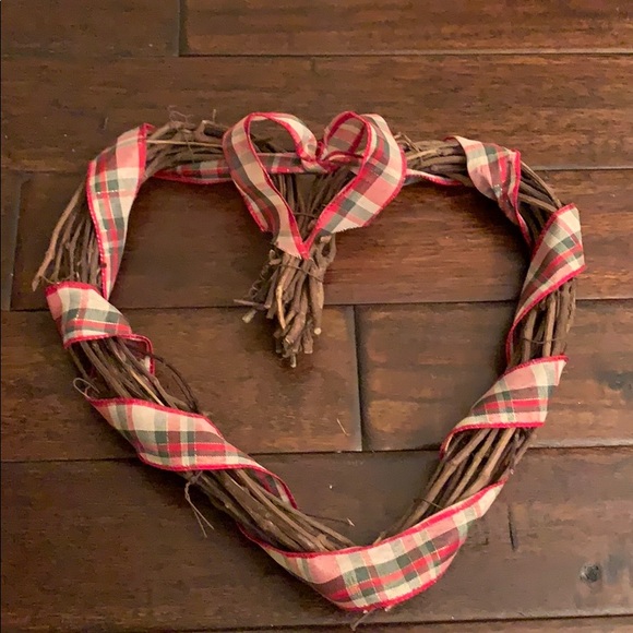 Accents | Heart Shaped Grapevine Wreath W Plaid Ribbon | Poshmark